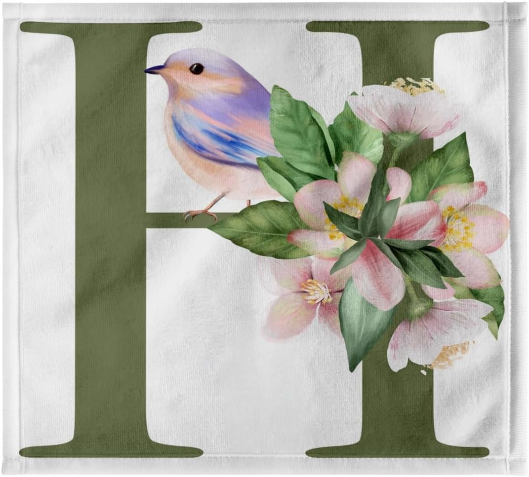 11x12 Wash Cloth for Face and Body - Green Initial H Pretty Floral and ...