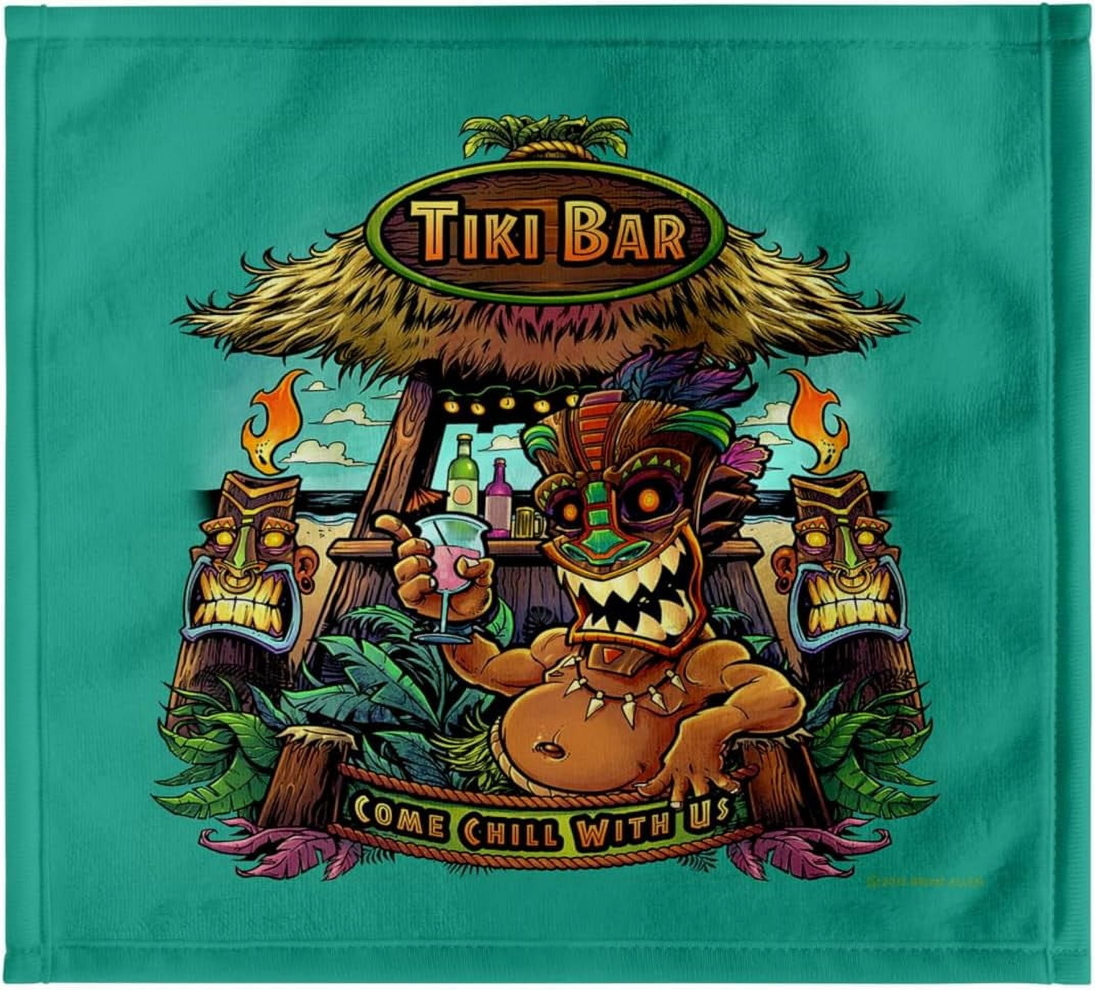 11x12 Wash Cloth for Face and Body - Tiki Guy Hanging Out at a Tiki bar ...