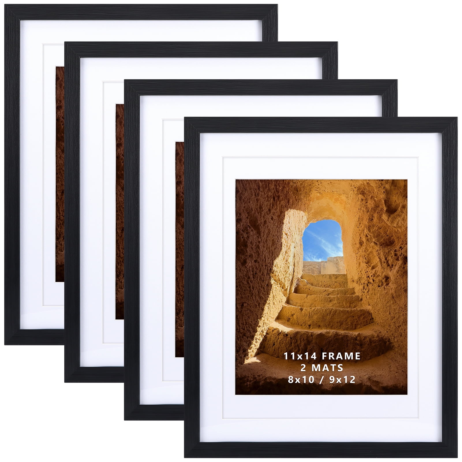 11x14 Black Picture Frame with Two Different Mat, 11x14 or 8x10 Picture ...