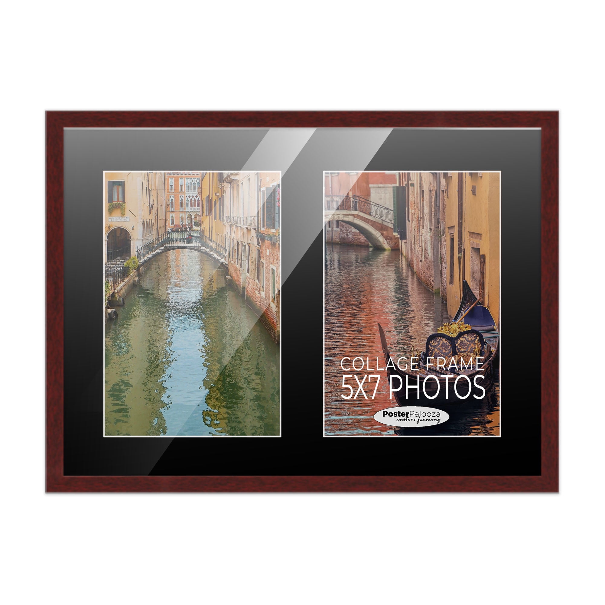 11x14 Dark Brown Wood Collage Frame with Black Mat to Display 2 5x7 ...