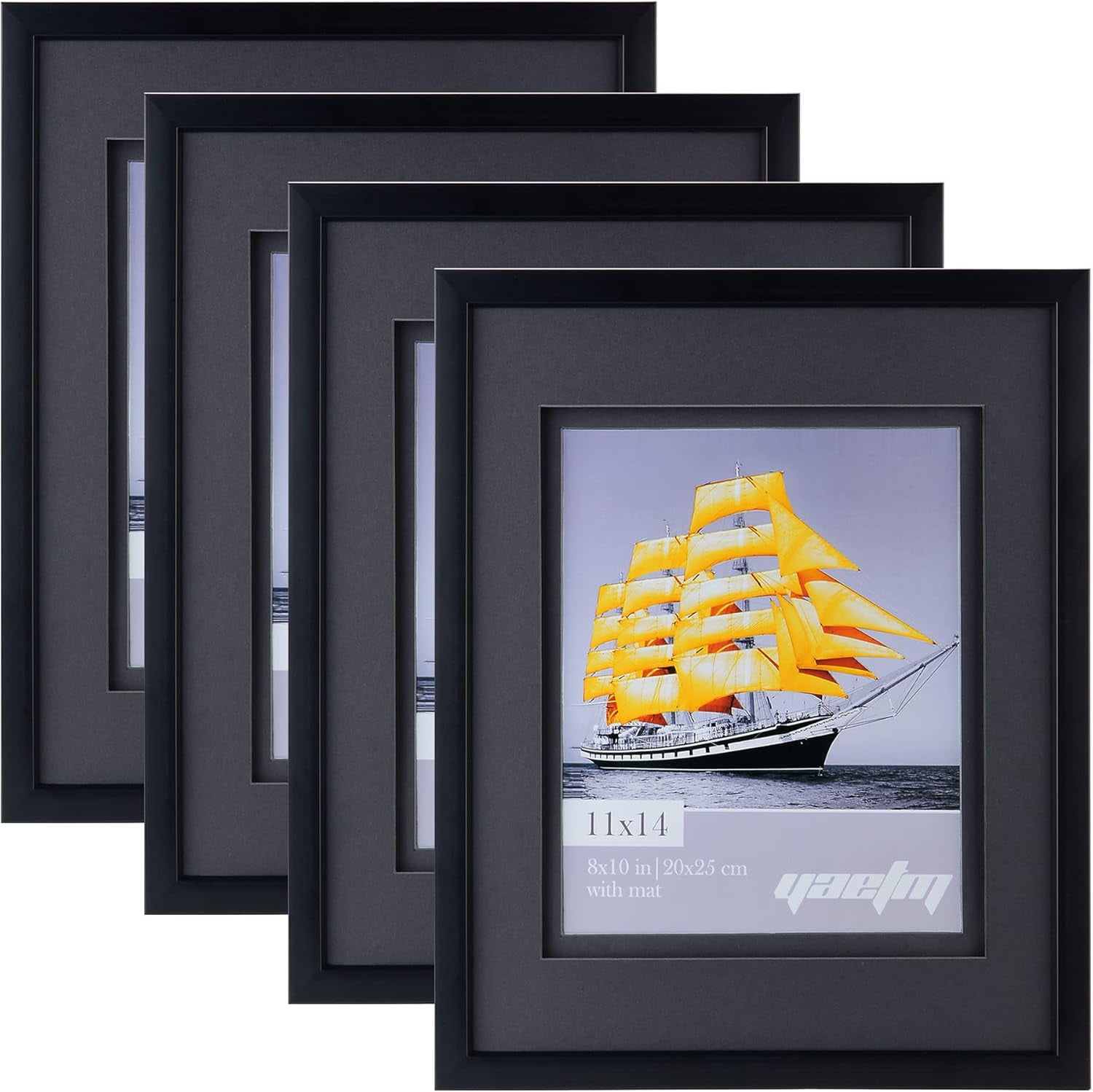 11x14 Double Floating Mat Picture Frame Set of 4, Display Picture 8x10 ...