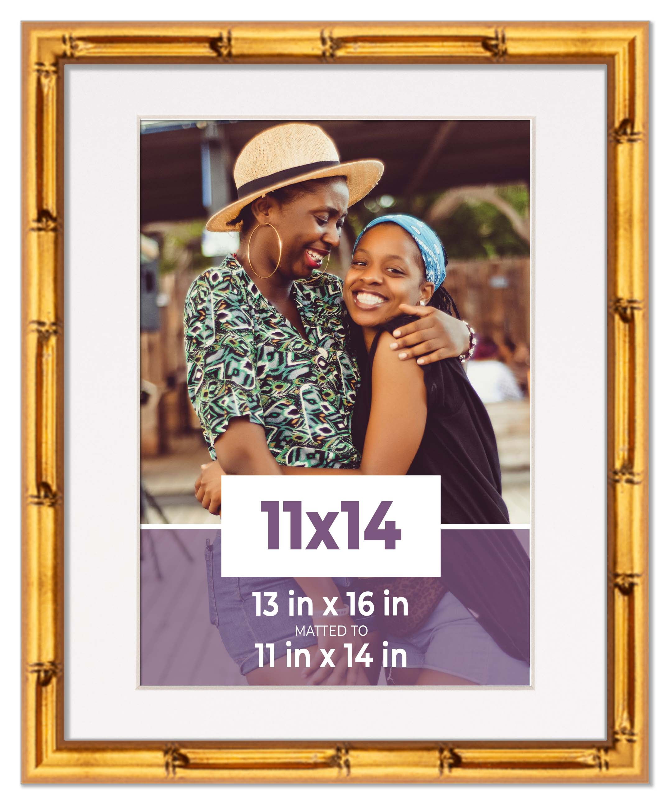 11x14 Frame Gold Bamboo With White Picture Mat For 11x14 Photo - Gold ...