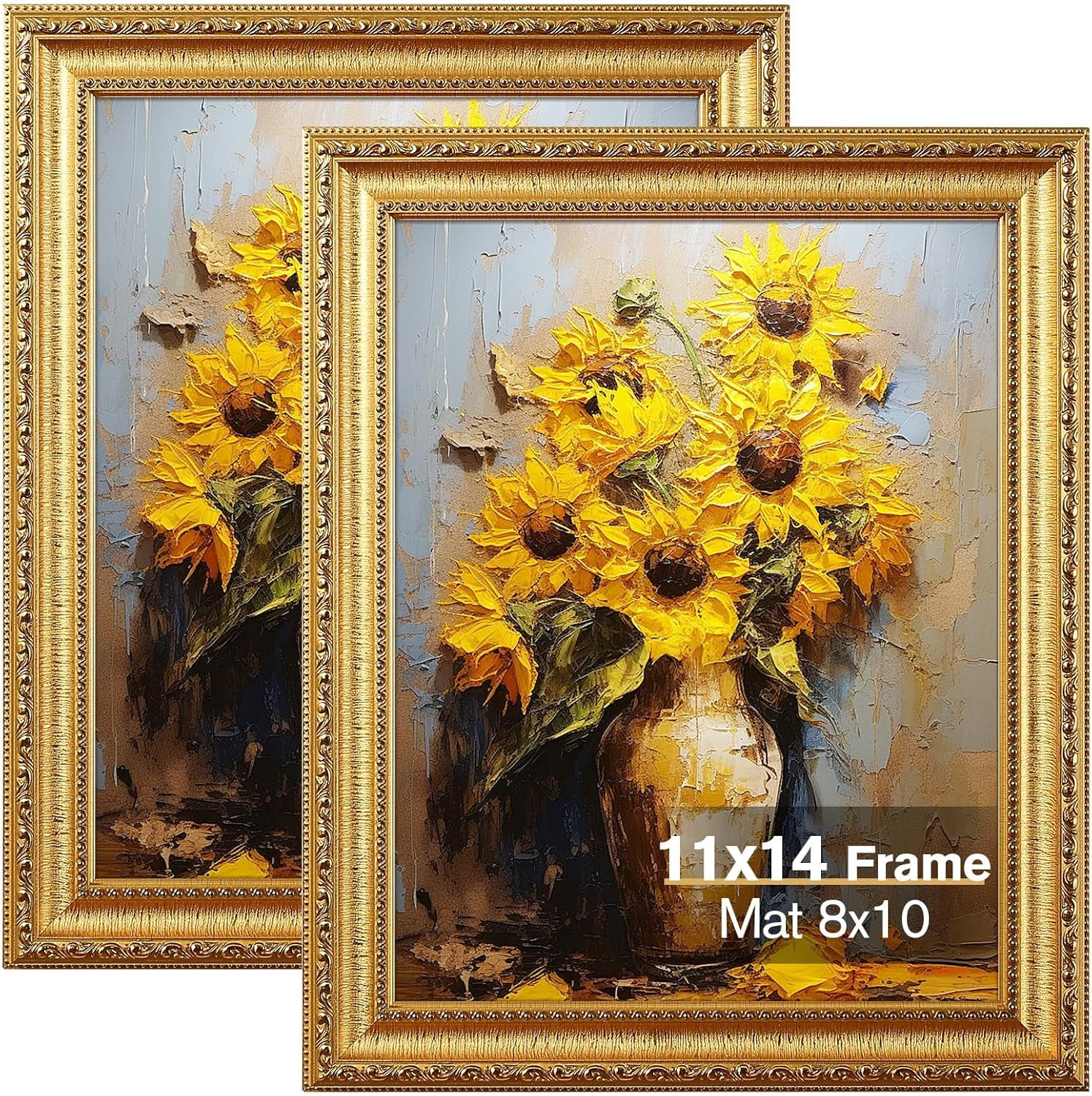 11x14 Gold Picture Frame, Photo Frame for Wall or Tabletop Display, 2 ...