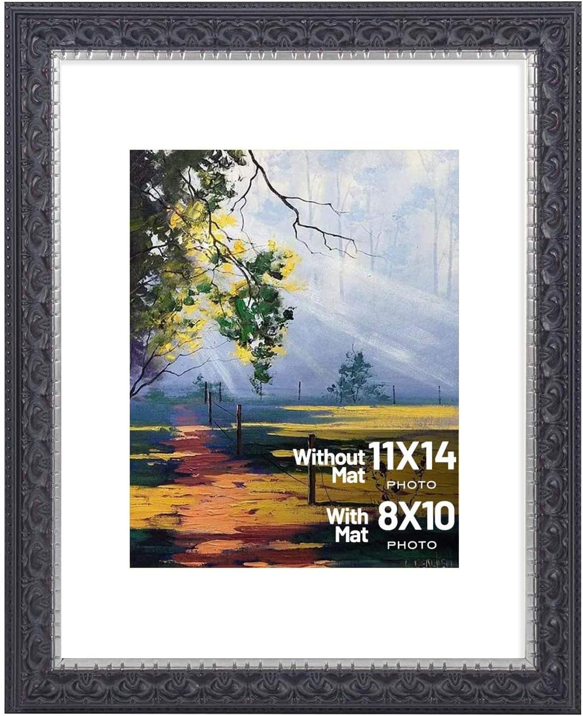 11x14 Photo Frame with Mat for Pictures 8x10 and Real Glass (Black with ...