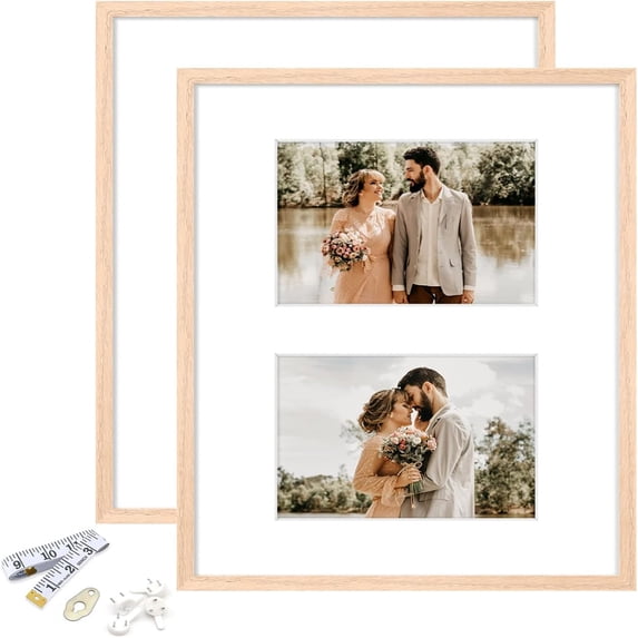11x14 Picture Frame, OAK Wood Photo Frame 8x10 with Mat or 5x7 with 2 ...