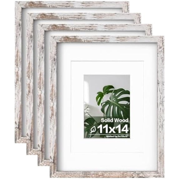 11x14 Picture Frame Rustic White 4 Pack - Photo Frame Made of Solid ...