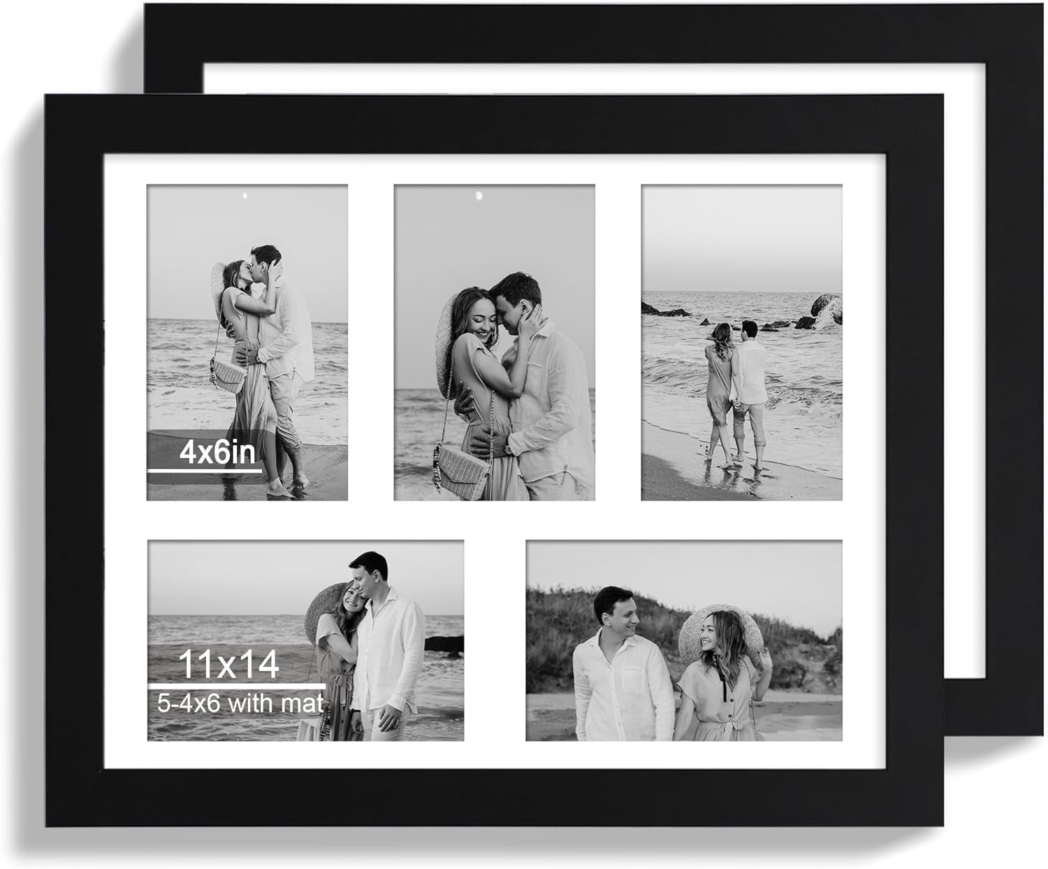 11x14 Picture Frame Set of 2, Black Wood Frame with Tempered Glass for ...