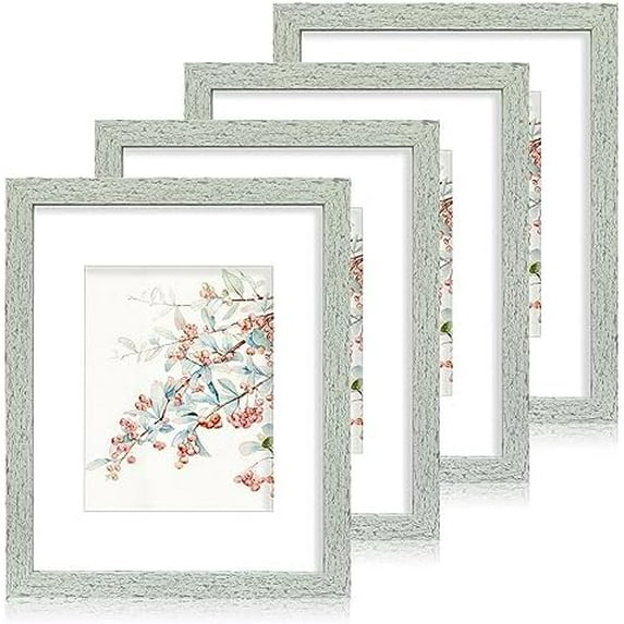 11x14 Picture Frame Set of 4, Made of Real Glass and Sage Green Wooden ...