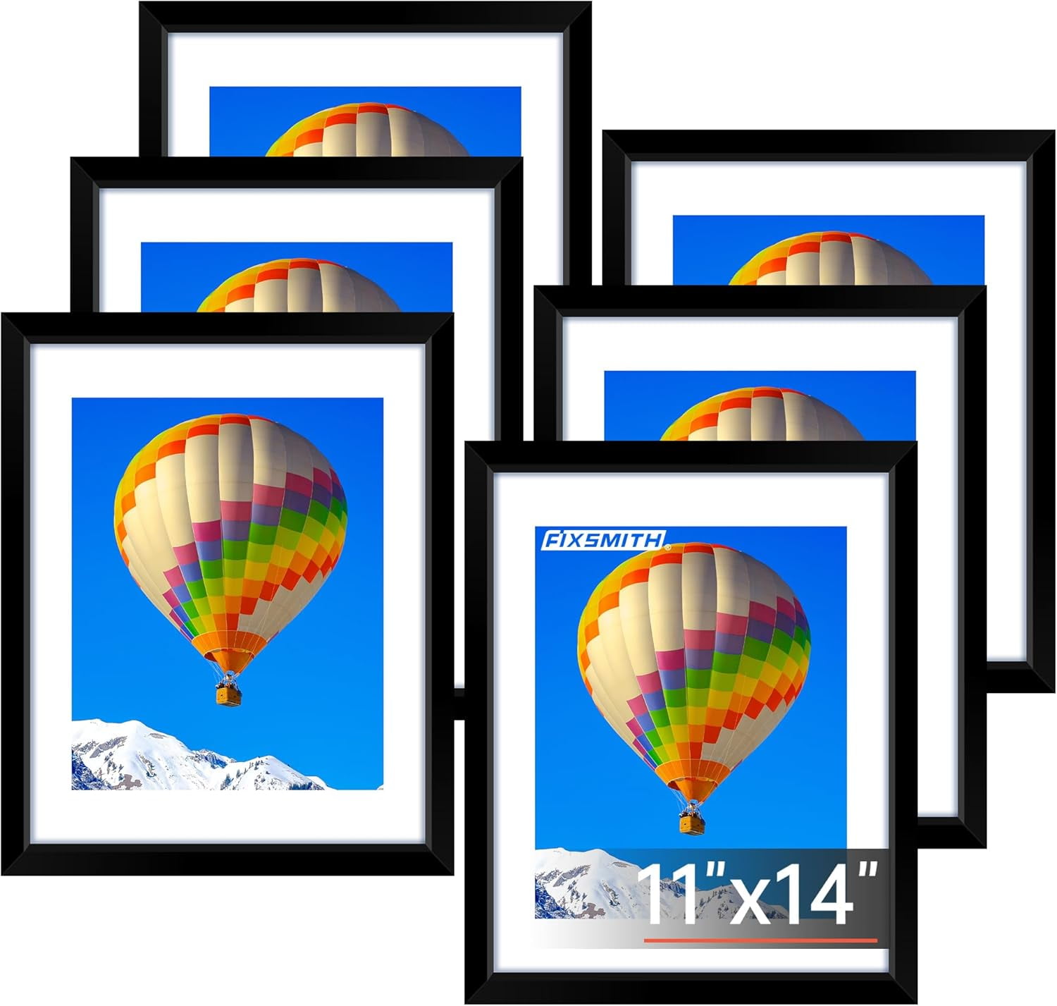 11x14 Picture Frame Set of 6, Black Photo Frames Bulk with HD ...