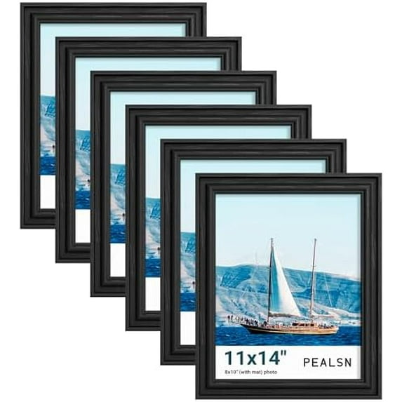 11x14 Picture Frame Set of 6, Display Pictures 8 x 10 with Mat or 11 x 14 Without Mat, Wall ...