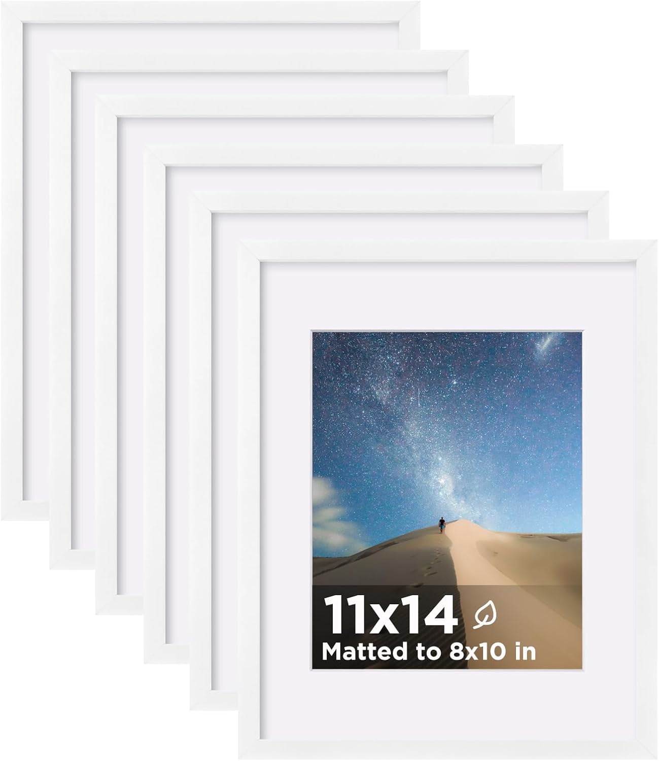 11x14 Picture Frame Set of 6, Wooden 14x11 Photo Frames with Plexiglass ...