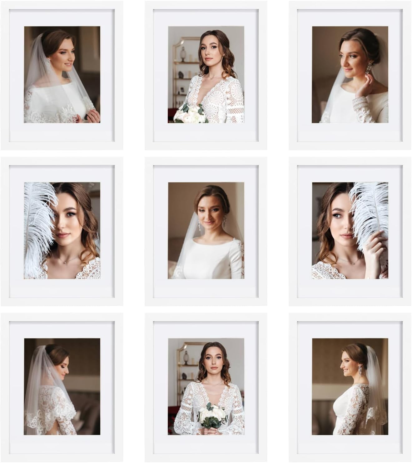 11x14 Picture Frame Set of 9, Display Pictures 8x10 with Mat or 11x14 ...