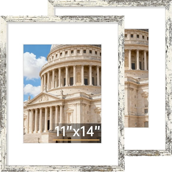 11x14 Picture Frame Set of 2, Solid Wood Frame for Wall Art Photo and ...