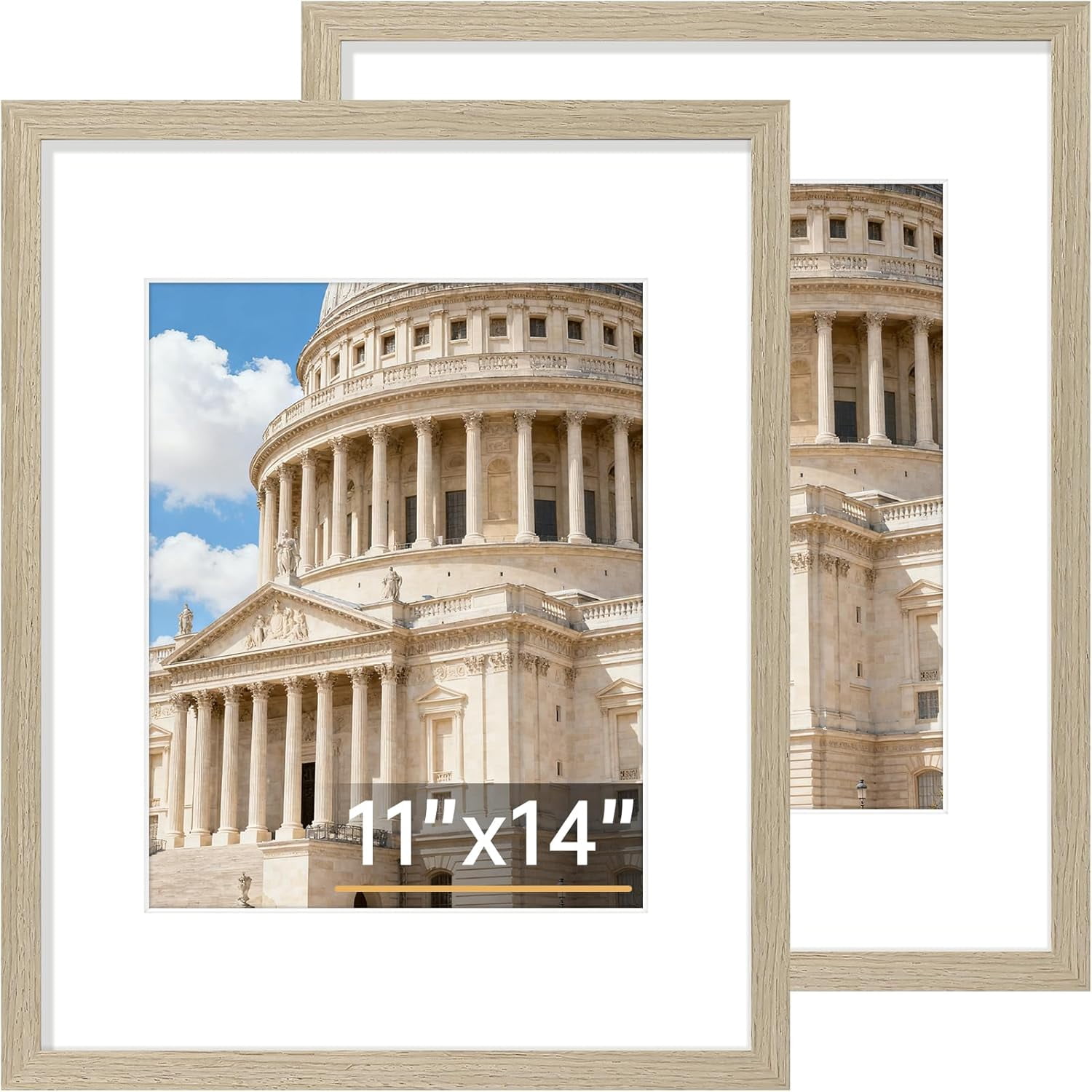 11x14 Picture Frame Set of 2, Solid Wood Frame for Wall Art Photo and ...