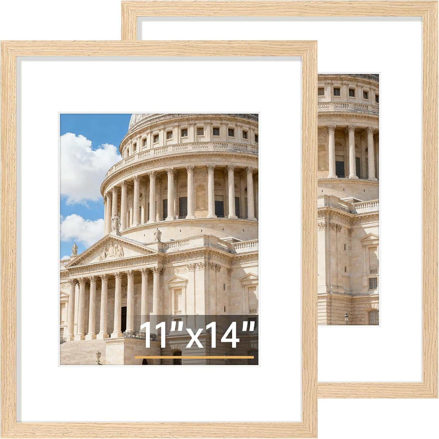 11x14 Picture Frame Set of 2, Solid Wood Frame for Wall Art Photo and ...