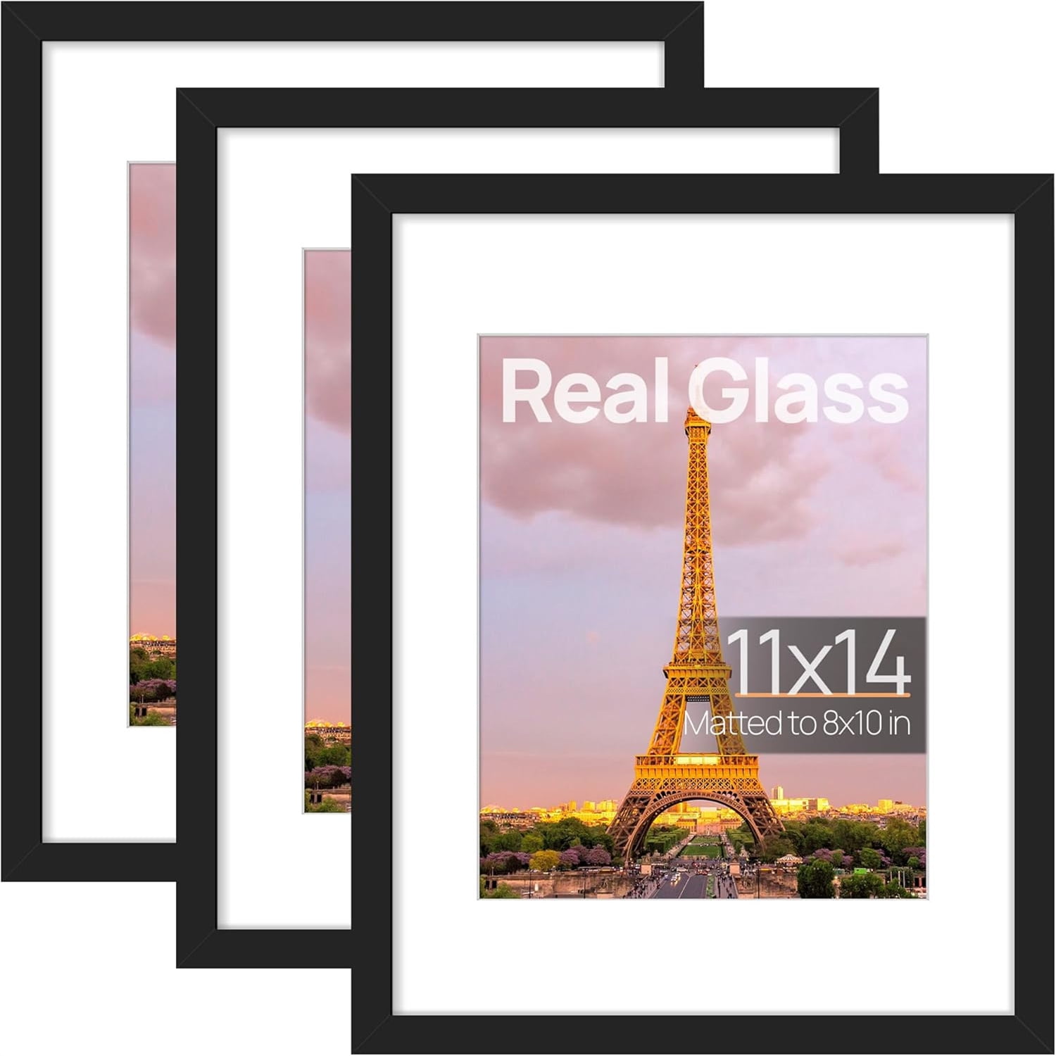 11x14 Picture Frame Set of 3, Made of High Definition Glass for 8x10 ...