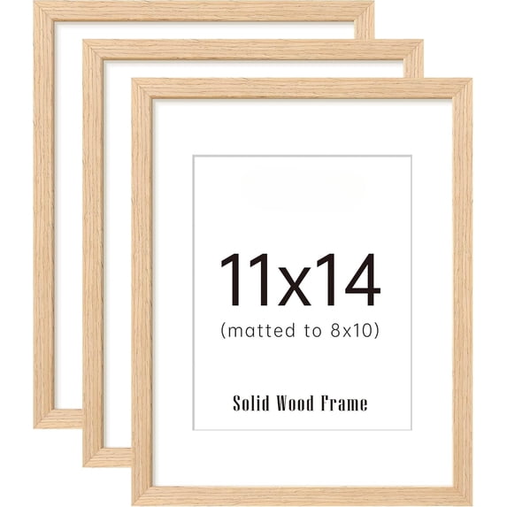 11x14 Picture Frame Set of 3, Natural Solid Wooden Picture Frames ...