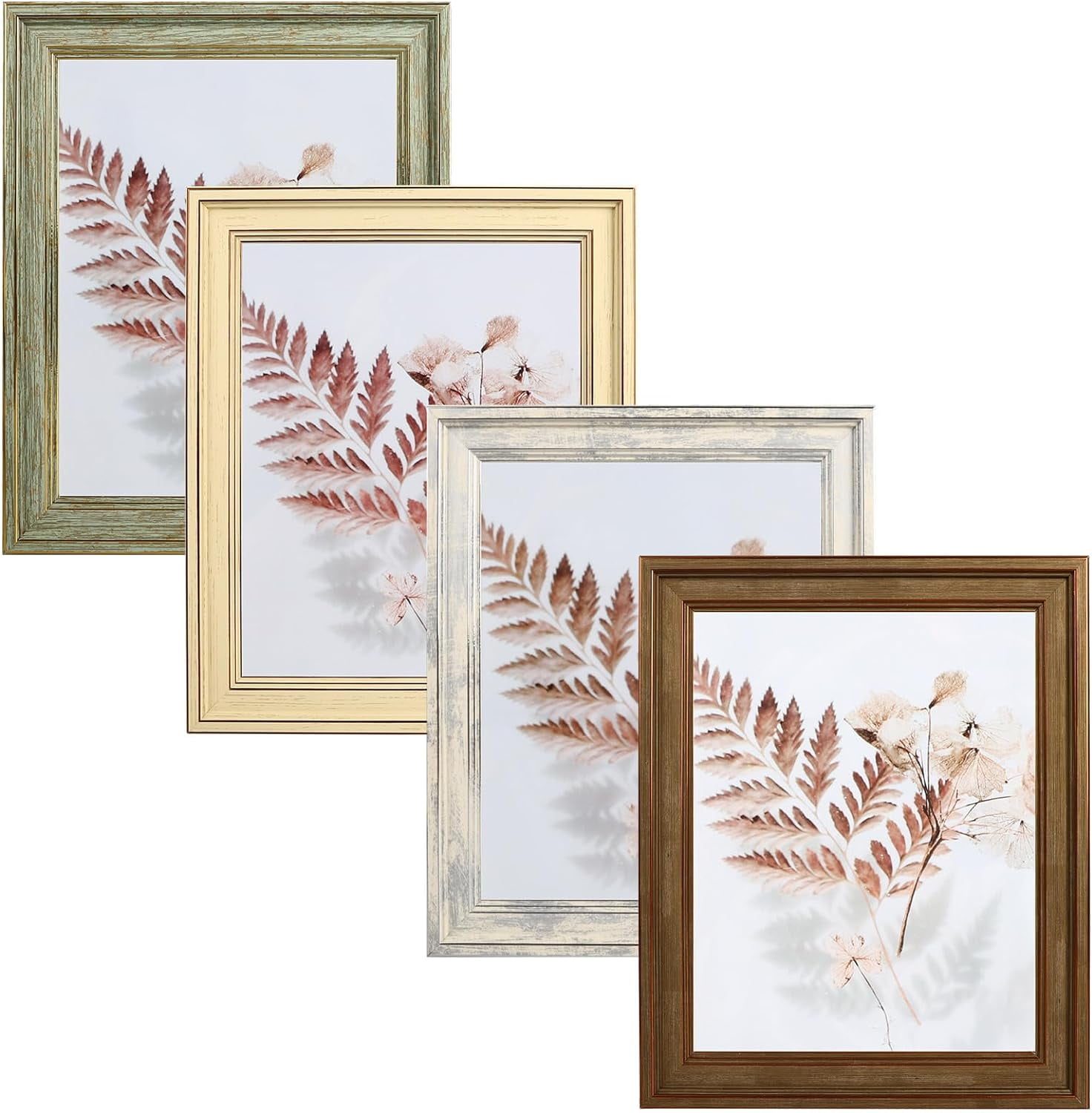 11x14 Picture Frame, Set of 4 Tempered Glass with Vintage Wood Grain ...