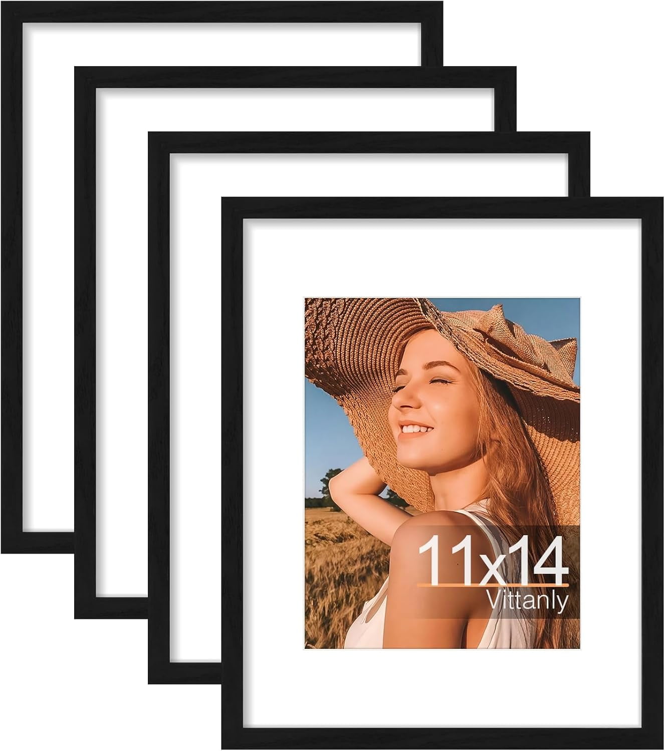 11x14 Picture Frames Set of 4, Display Pictures 8x10 with Mat or 11x14 without Mat, Engineered ...