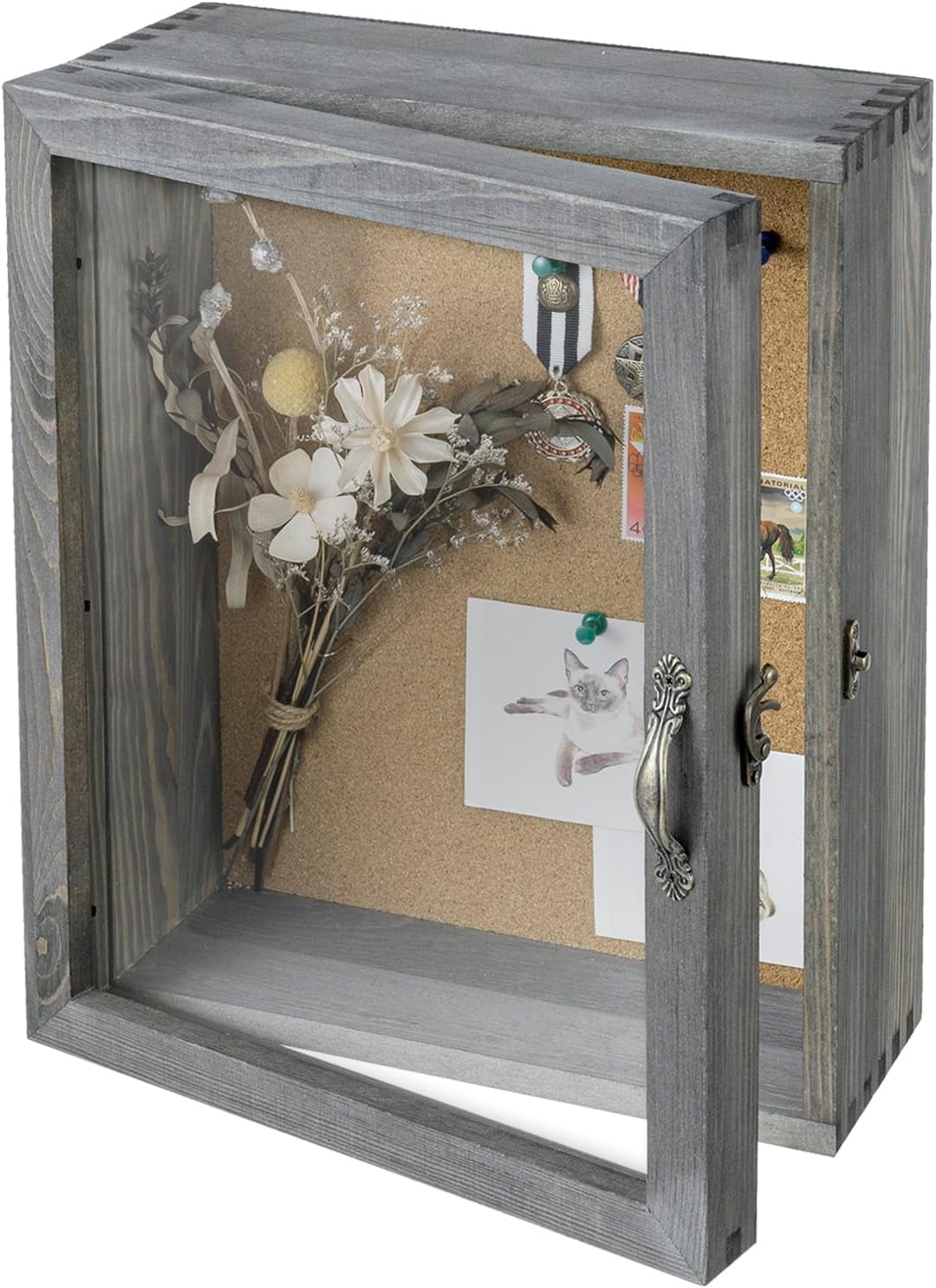 11x14 Shabby White Washed Solid Wood Shadow Box with Cork Board Backing ...