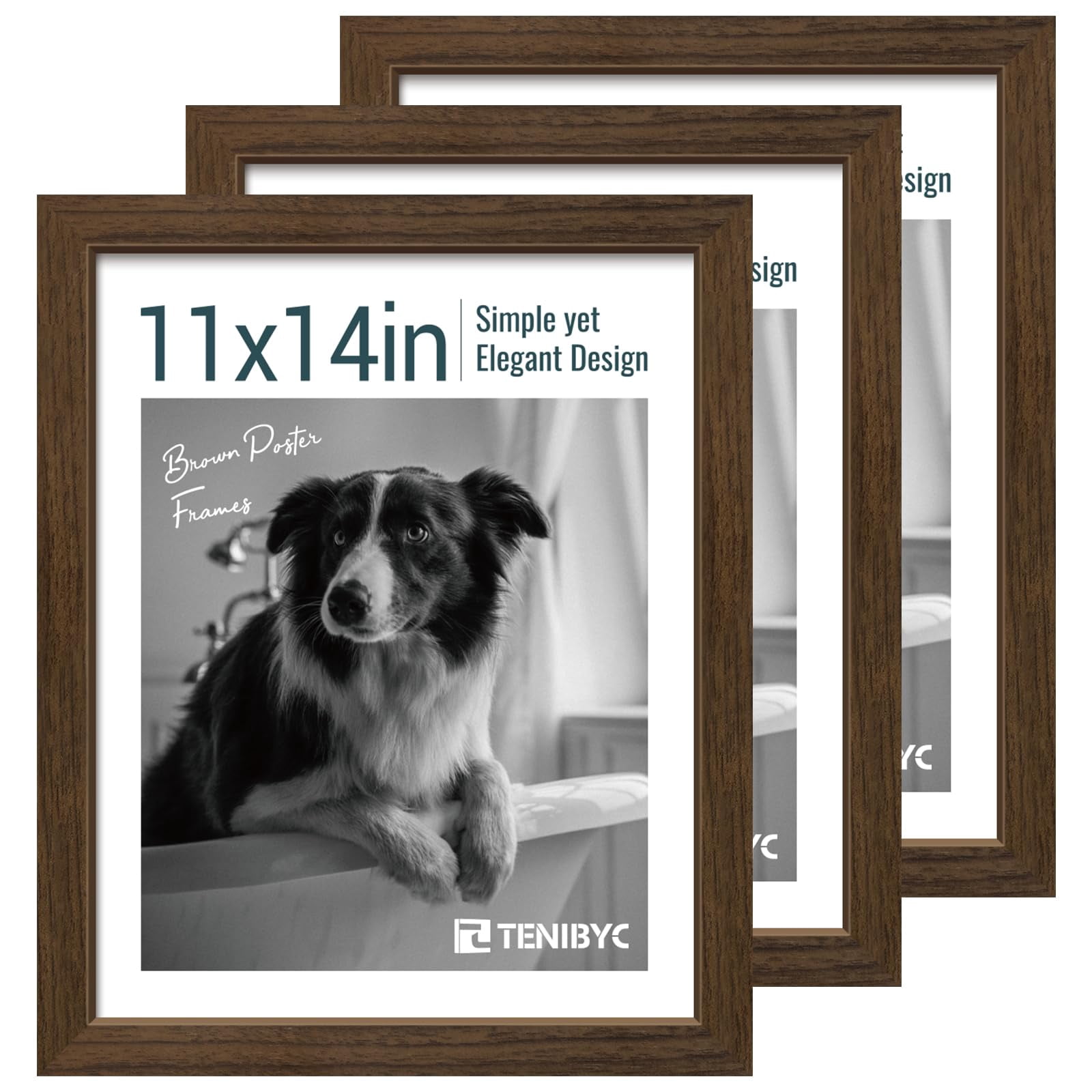 11x14 Wood Photo Frame Set of 3, Brown Wood Grain Wall Gallery Frame ...