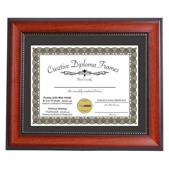 11x14-inch Eco Mahogany Diploma Frame with Black Mat to Hold 8.5x11 ...