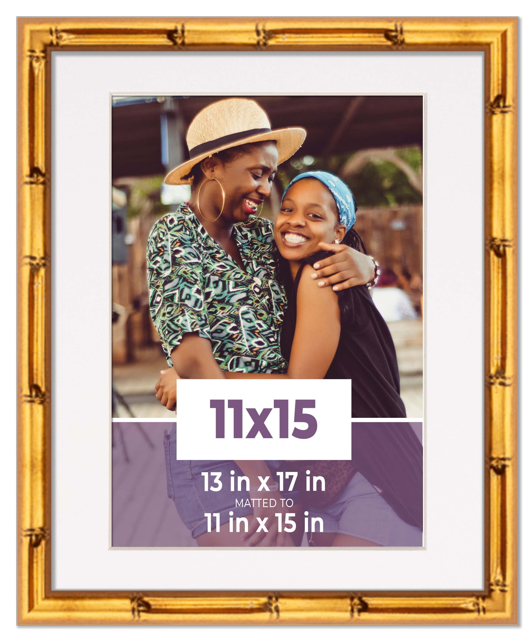 11x15 Frame Gold Bamboo With White Picture Mat For 11x15 Photo - Gold ...