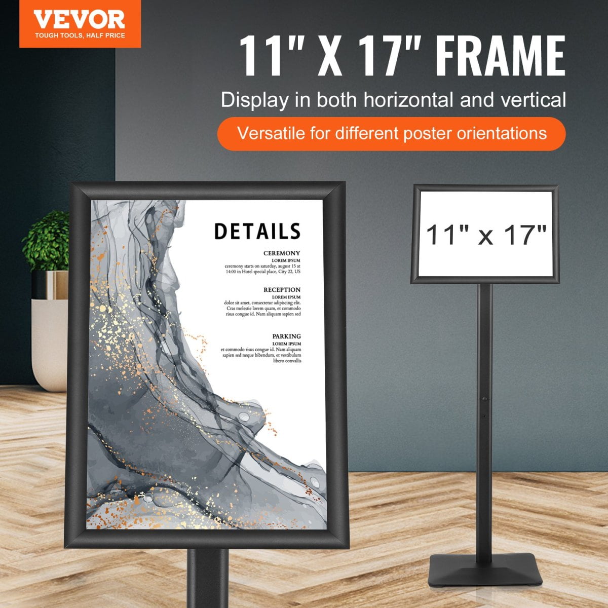 11x17 Inch Pedestal Sign Holder Adjustable Vertical Horizontal Heavy ...