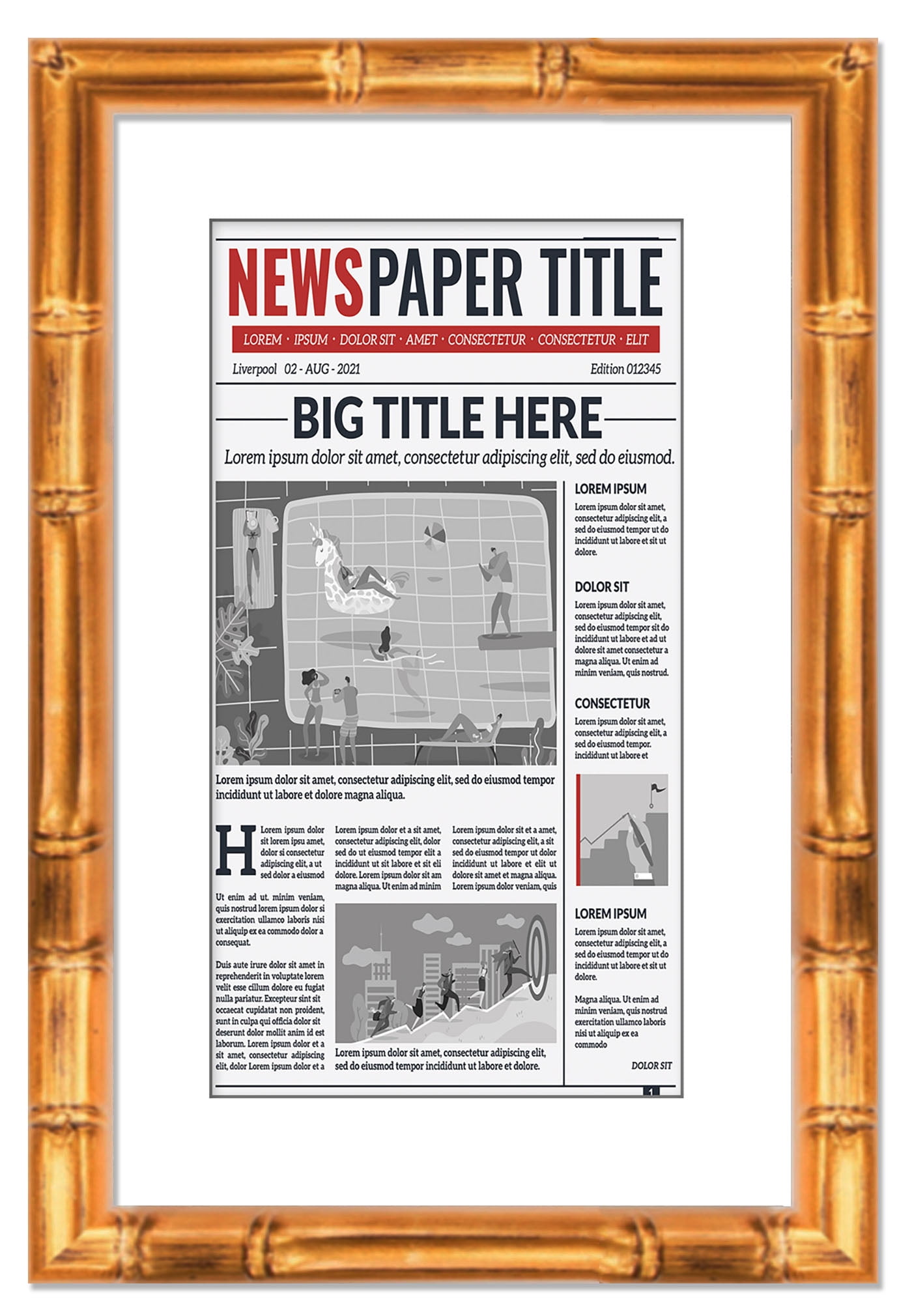 11x17 Newspaper Frame With Mat Solid Wood - Matte Gold Bamboo Finish ...