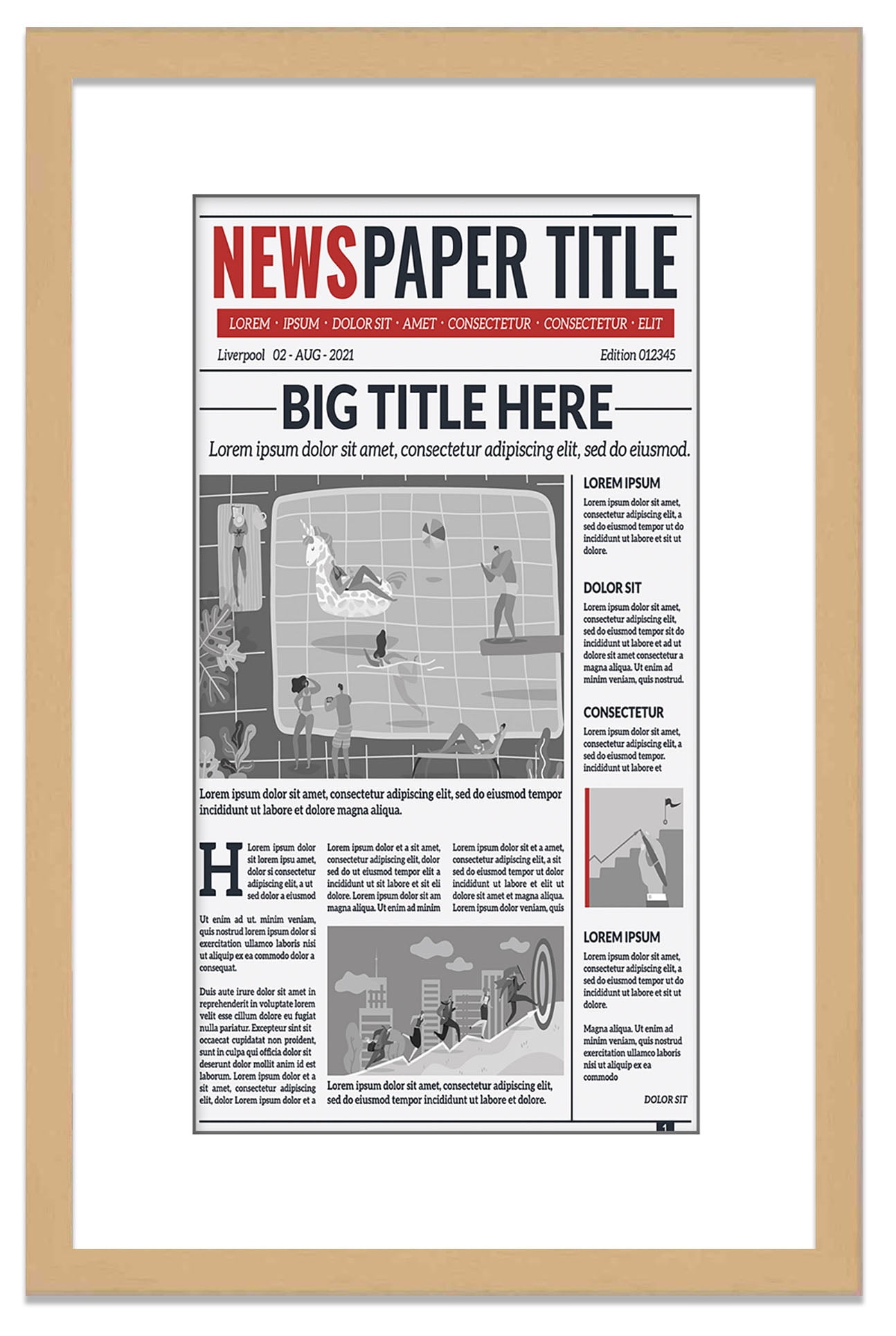 11x17 Newspaper Frame With Mat Solid Wood - Matte Natural Finish ...