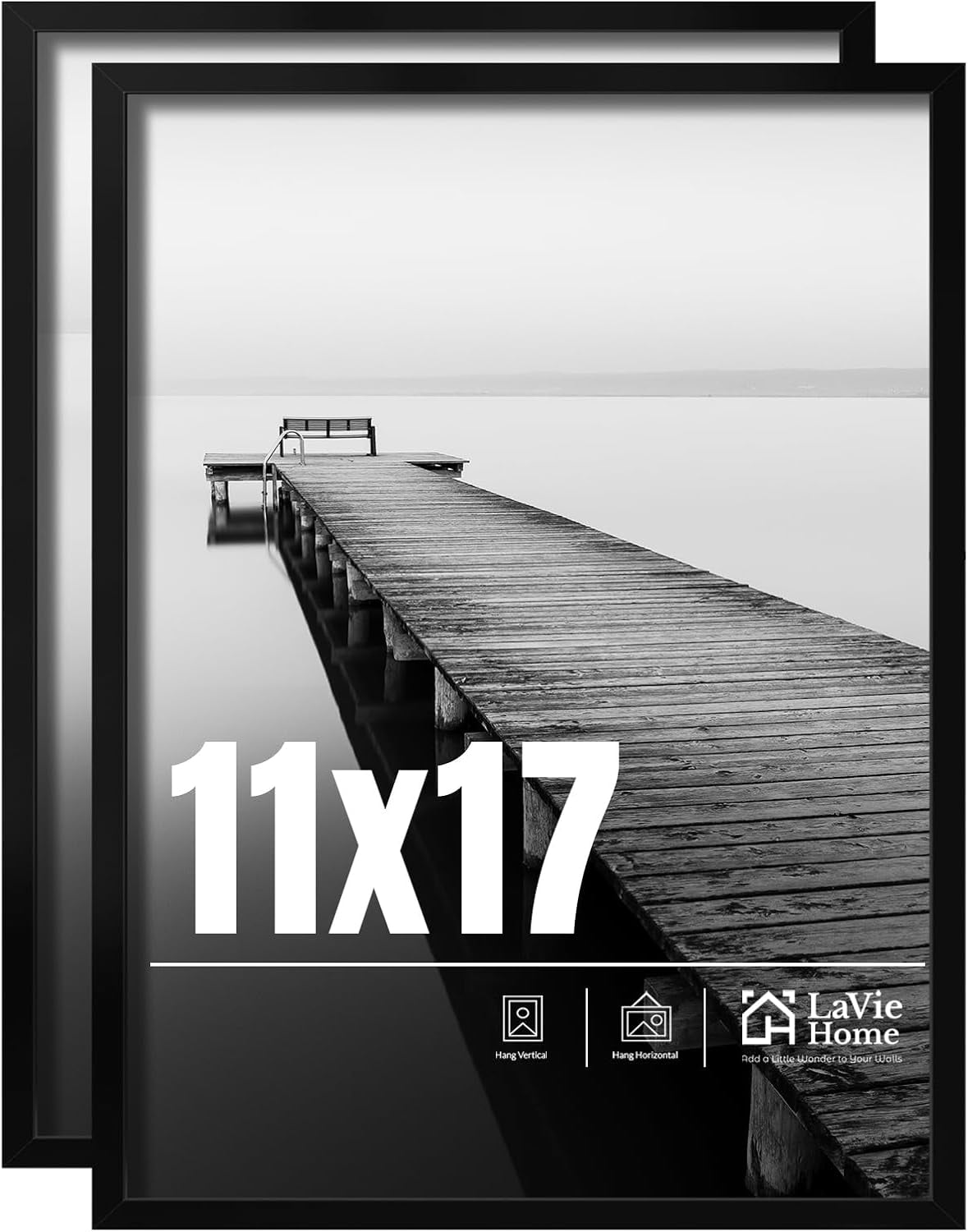 11x17 Picture Frame 2 pack, Display Pictures 11 x 17 Poster Frame, 11x17 Black Photo Frame with ...