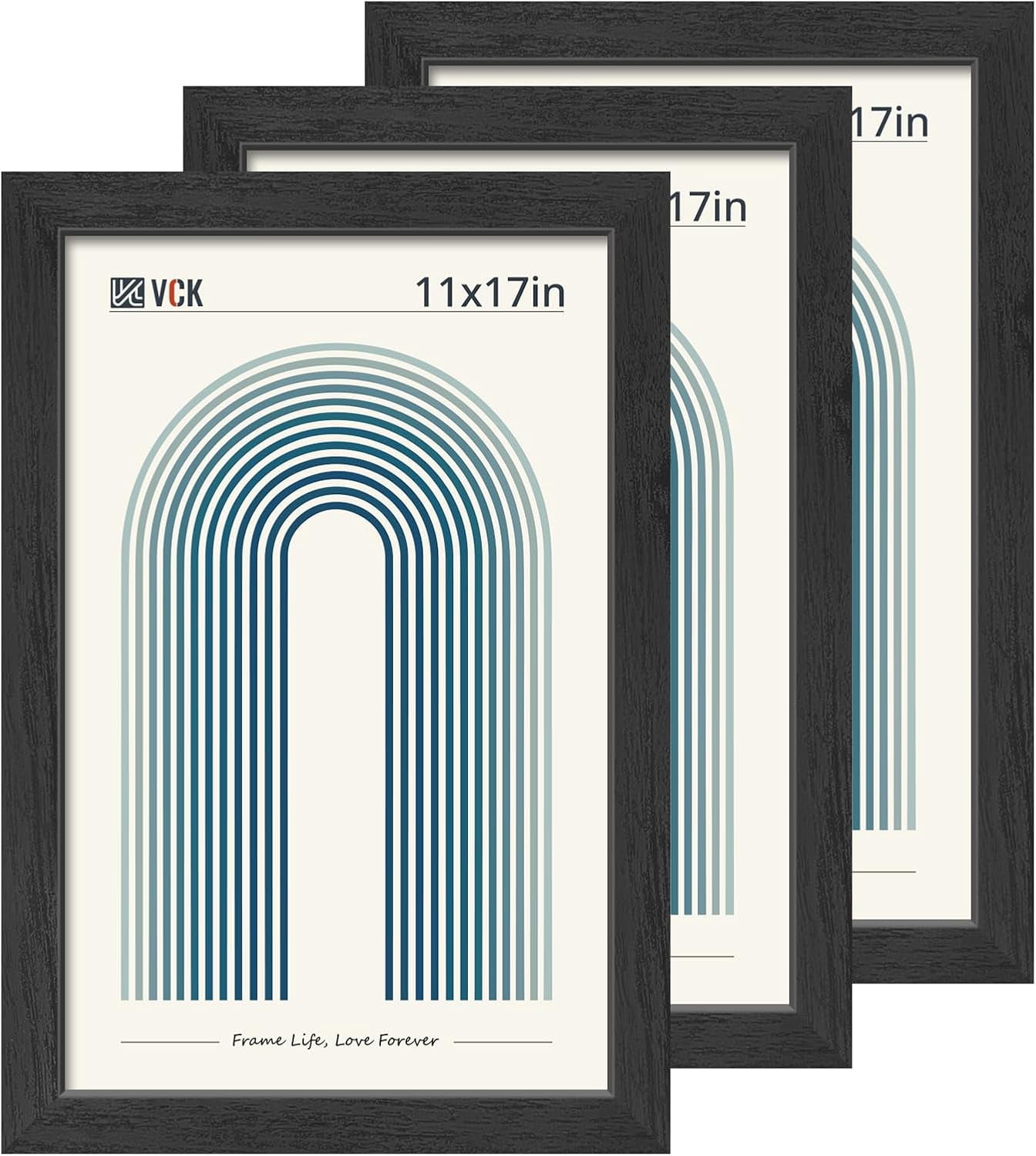 11x17 Picture Frame 3 Pack, Black Wood Poster Frame with Exclusive Wood Grain, Studio & Concert ...