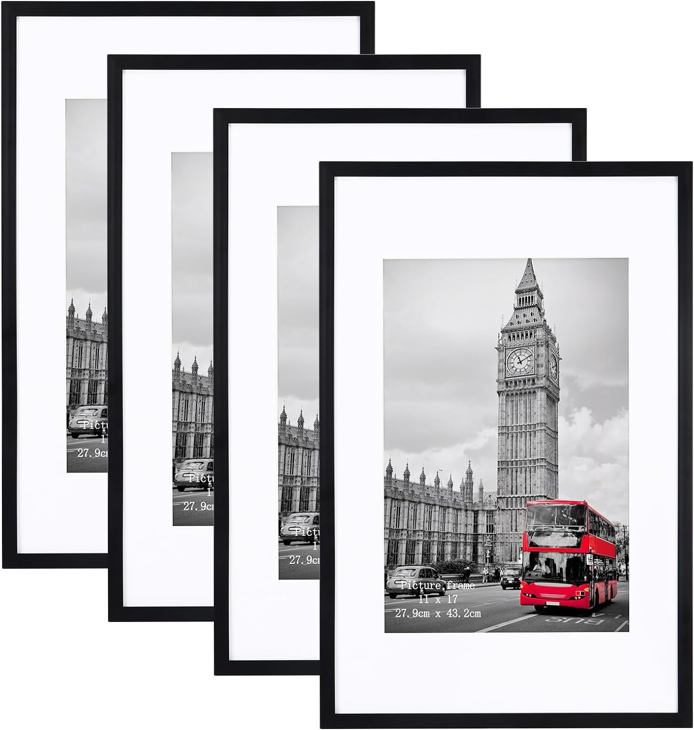 11x17 Picture Frame Pack of 4, Matted 11x17 Frames for 8x12 Pictures ...