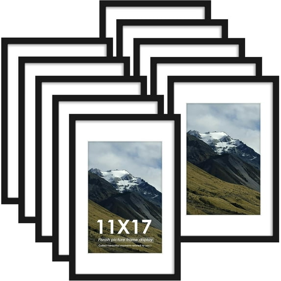11x17 Picture Frame Sef of 10, Display Pictures 8x12 with Mat or 11 x ...