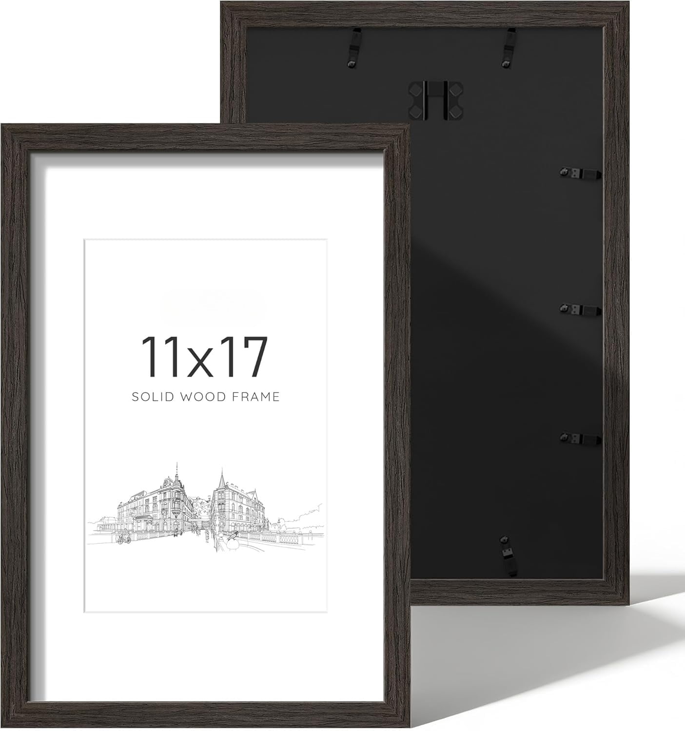 11x17 Picture Frame Set of 2, Solid Wood with Black Backboard, Displays ...