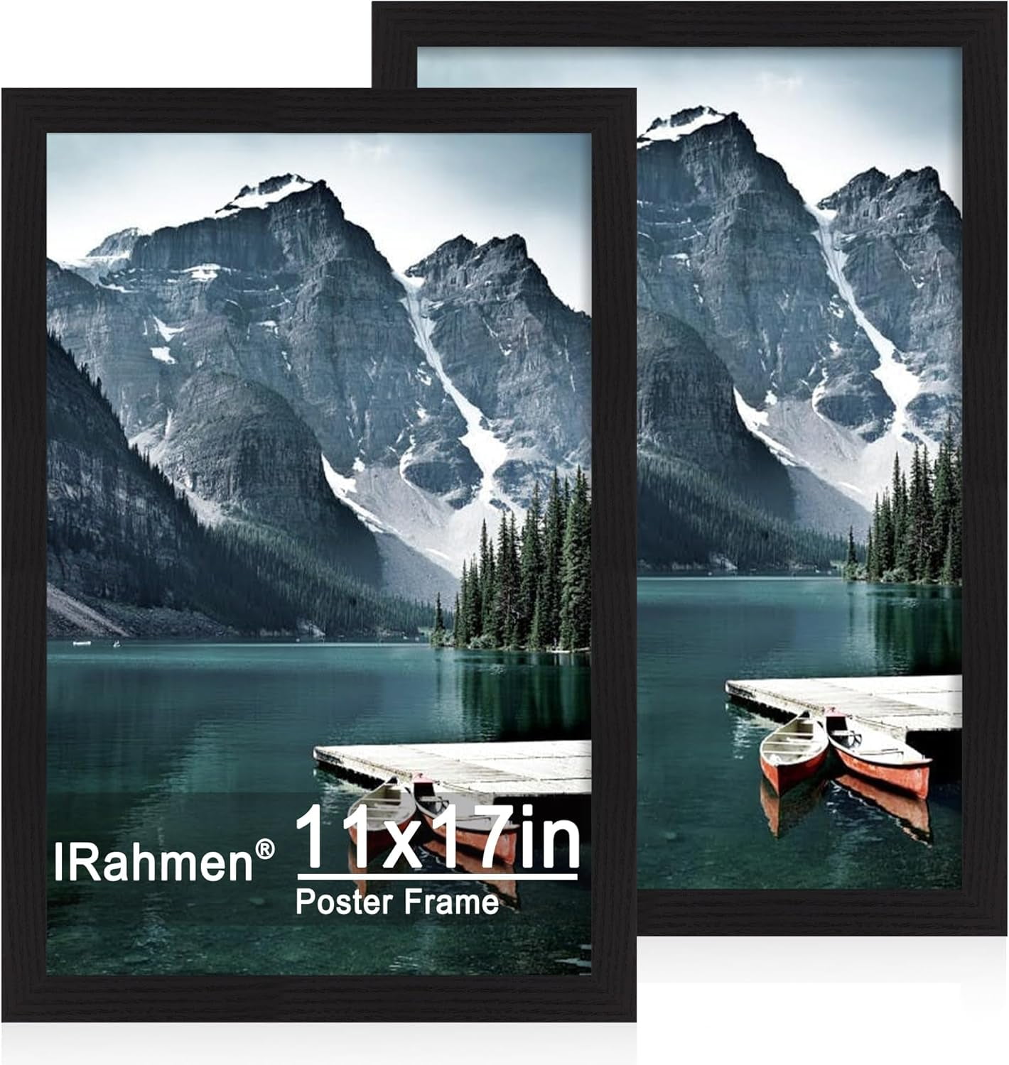 11x17 Picture Frame Set of 2, Black Poster Frames with Plexiglass, Wood ...