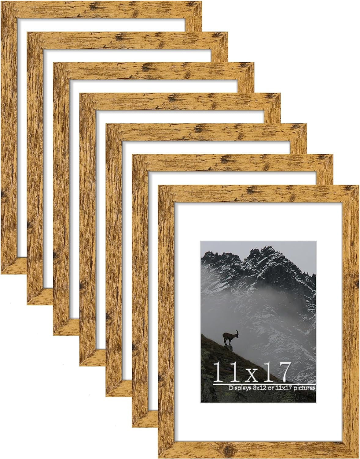 11x17 Picture Frame Set of 7, Display 8x12 with Mat or 11x17 Without Mat, Photo Frames for Wall ...