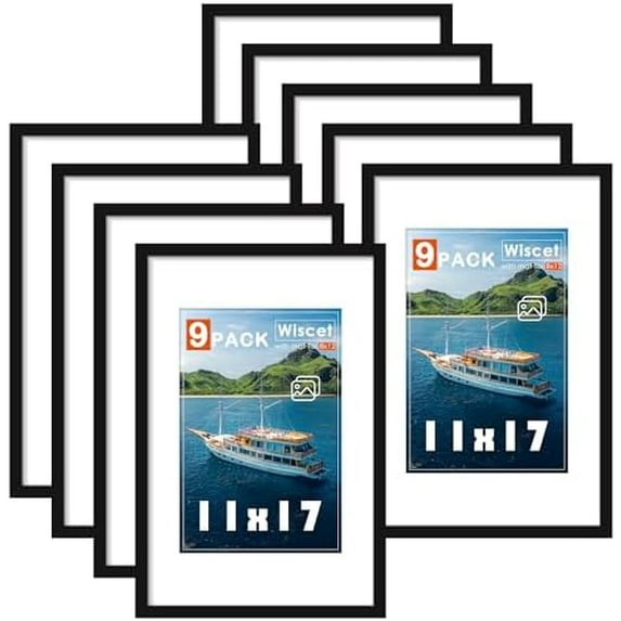 11x17 Picture Frame Set of 9, Display Pictures 8x12 with Mat or 11x17 ...
