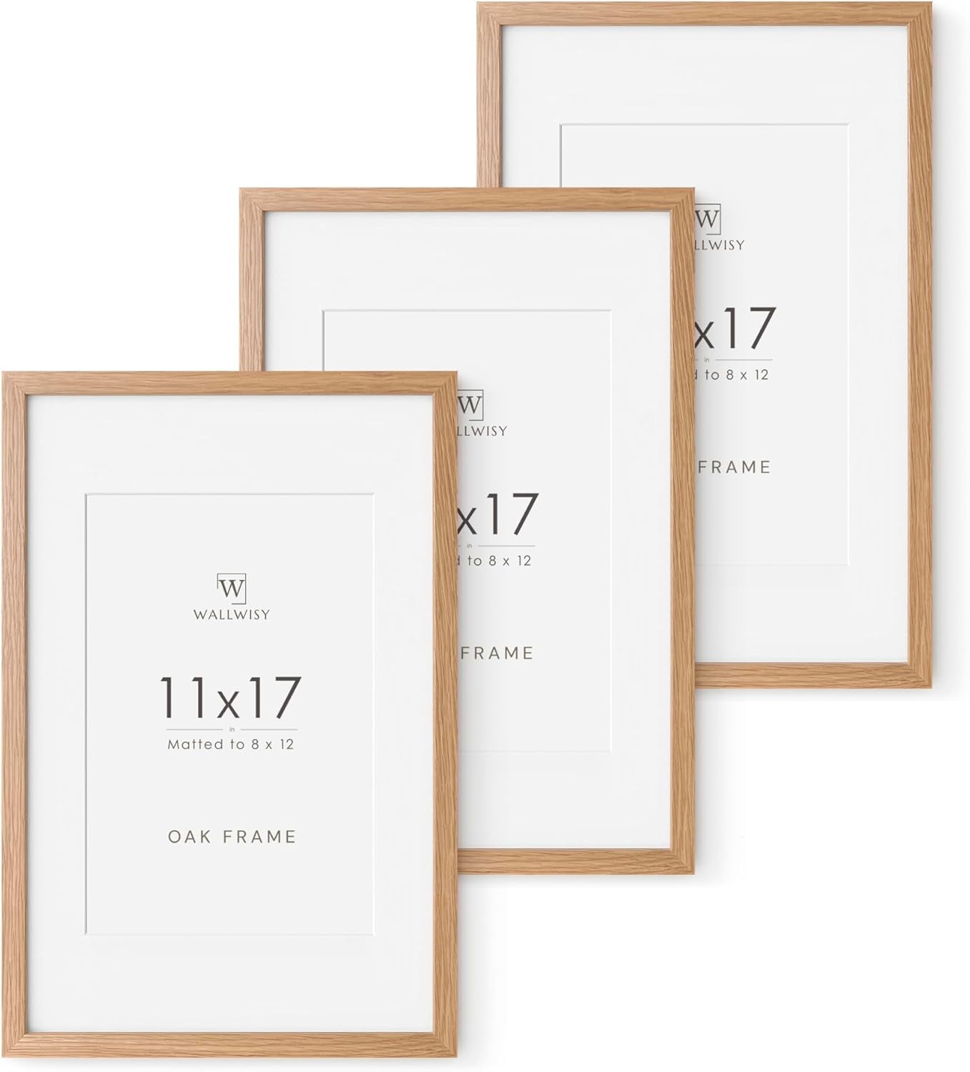 11x17 Picture Frame, Solid Oak Wood 11x17 Poster Frame with Mat to 8x12, Natural Oak 17x11 ...