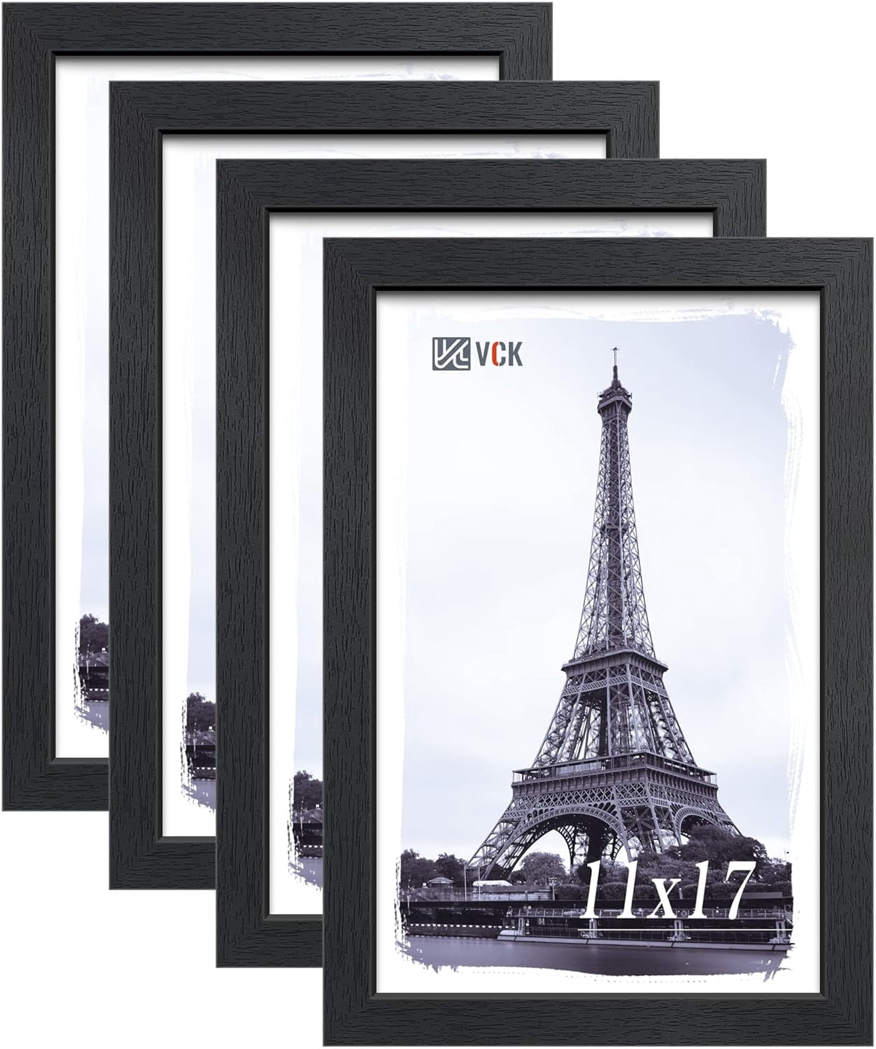 11x17 Poster Frame Set of 4, Black Solid Wood Picture Frames with ...