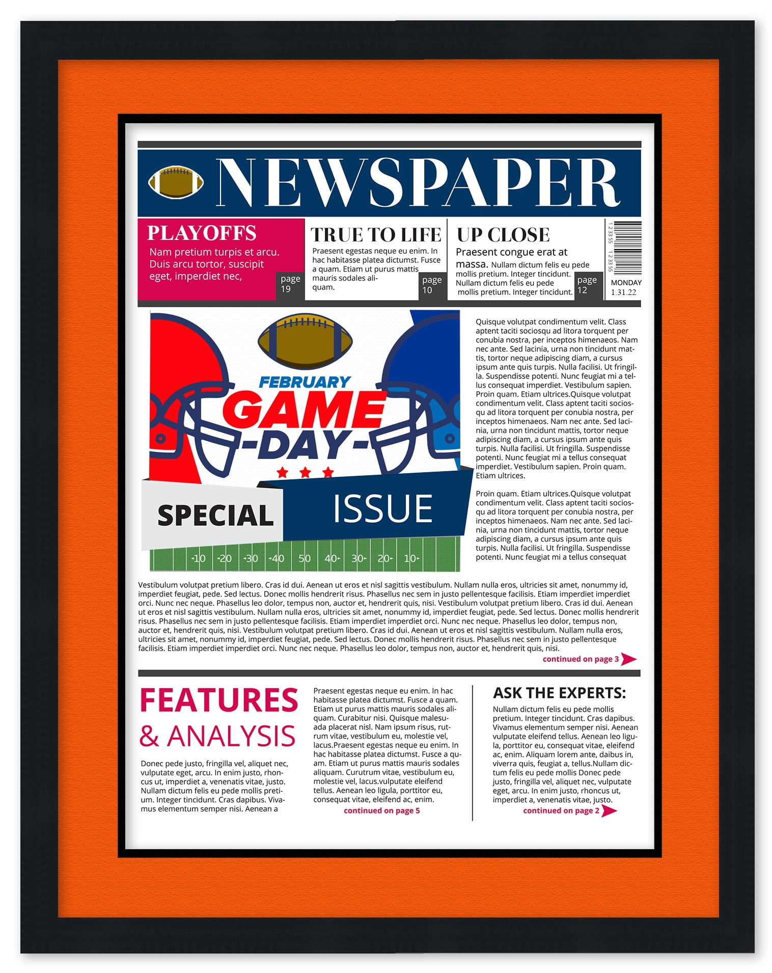 11x21 Newspaper Frame - Black Frame With Orange and Black Acid Free ...