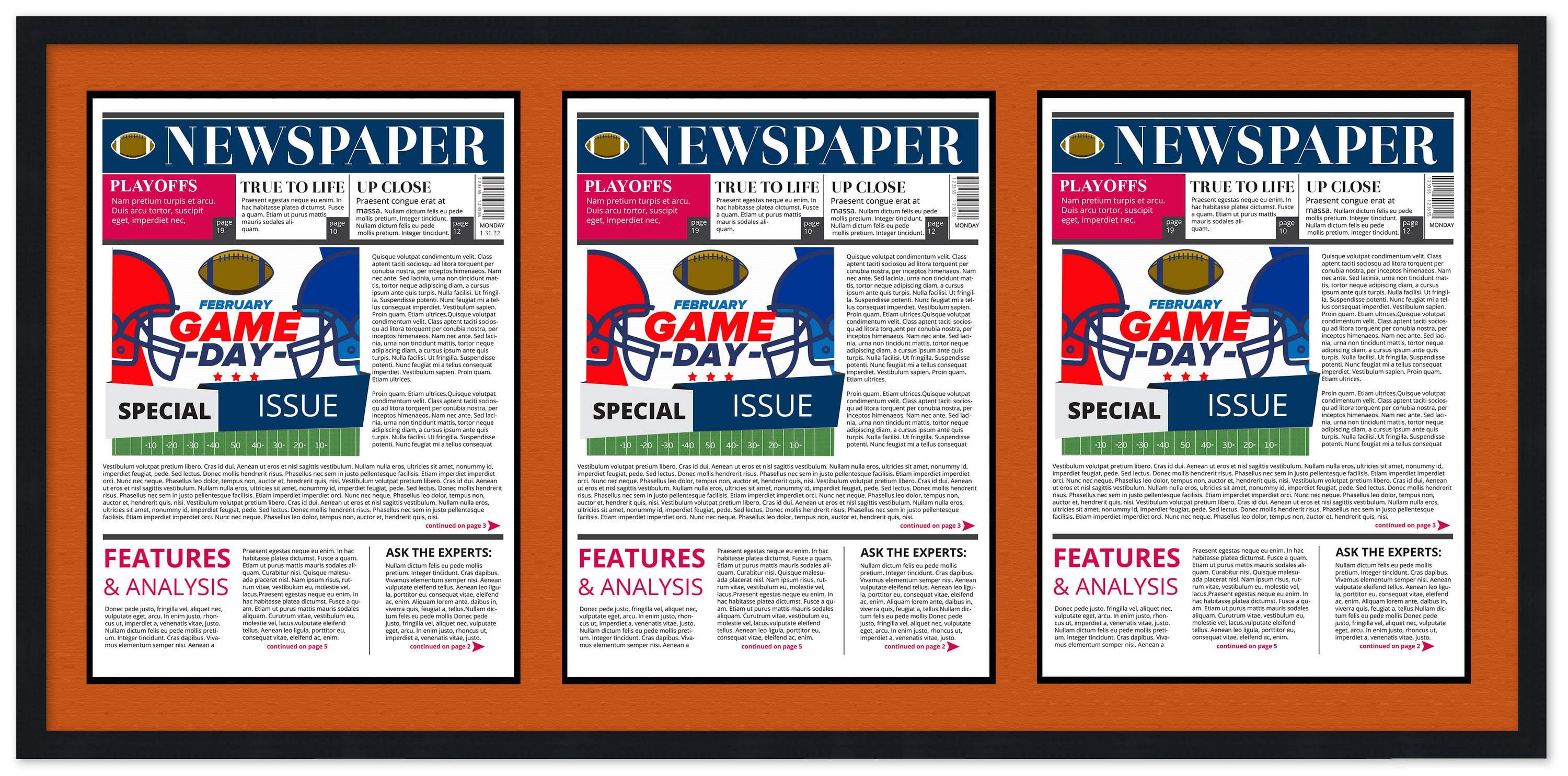 11x21 Newspaper Frame - Black Frame With Orange and Black Acid Free ...