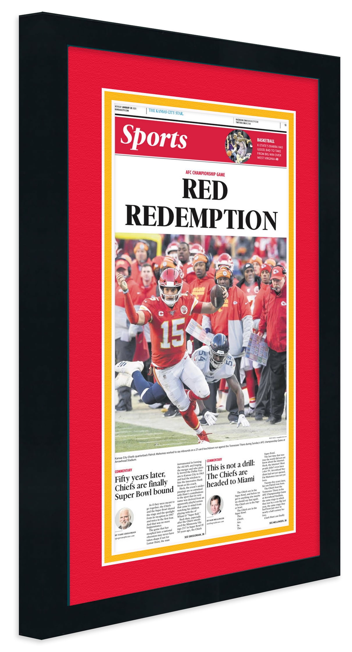 11x22 Frame for Newspapers (Black) | Red Double Mat with Gold Stripe ...