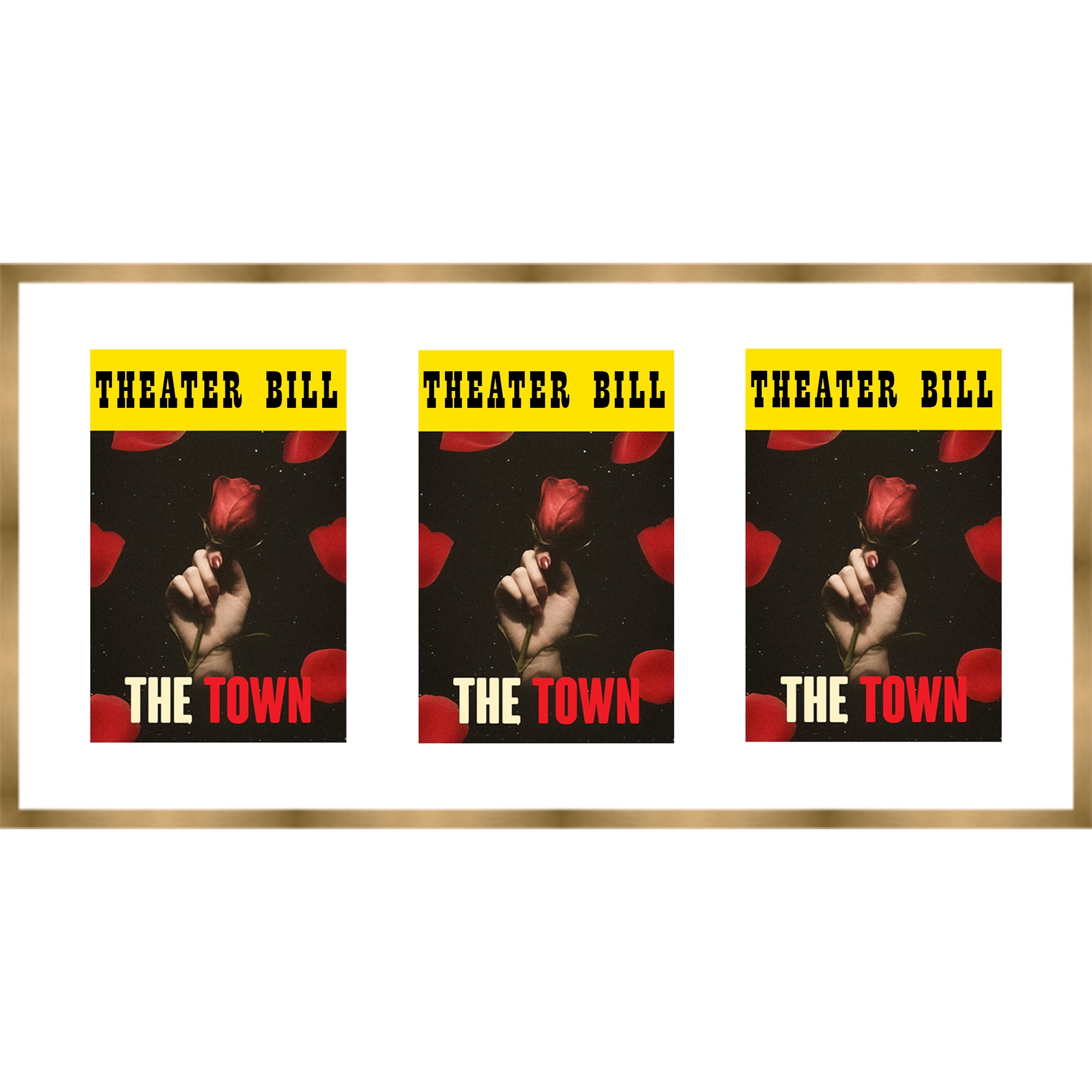 11x22 Gold Playbill Frame with White Mat with 3 Openings to Display 3 ...