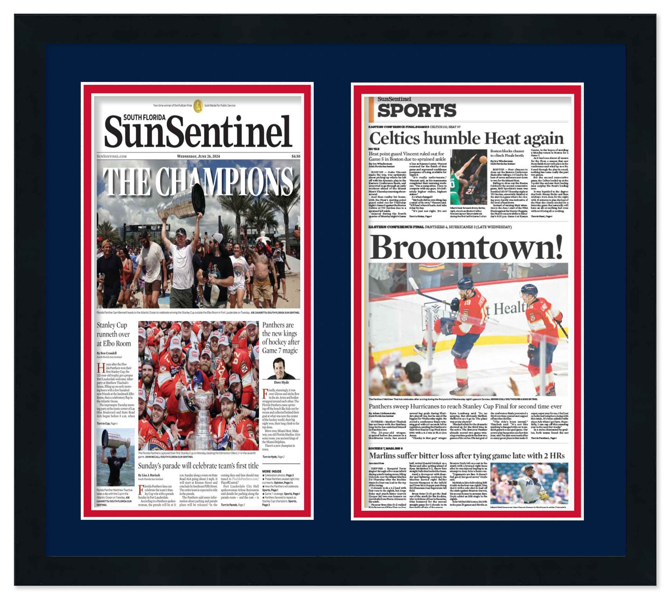 11x22 Newspaper Frame - with Navy and Red Double Mat - Made to Display ...