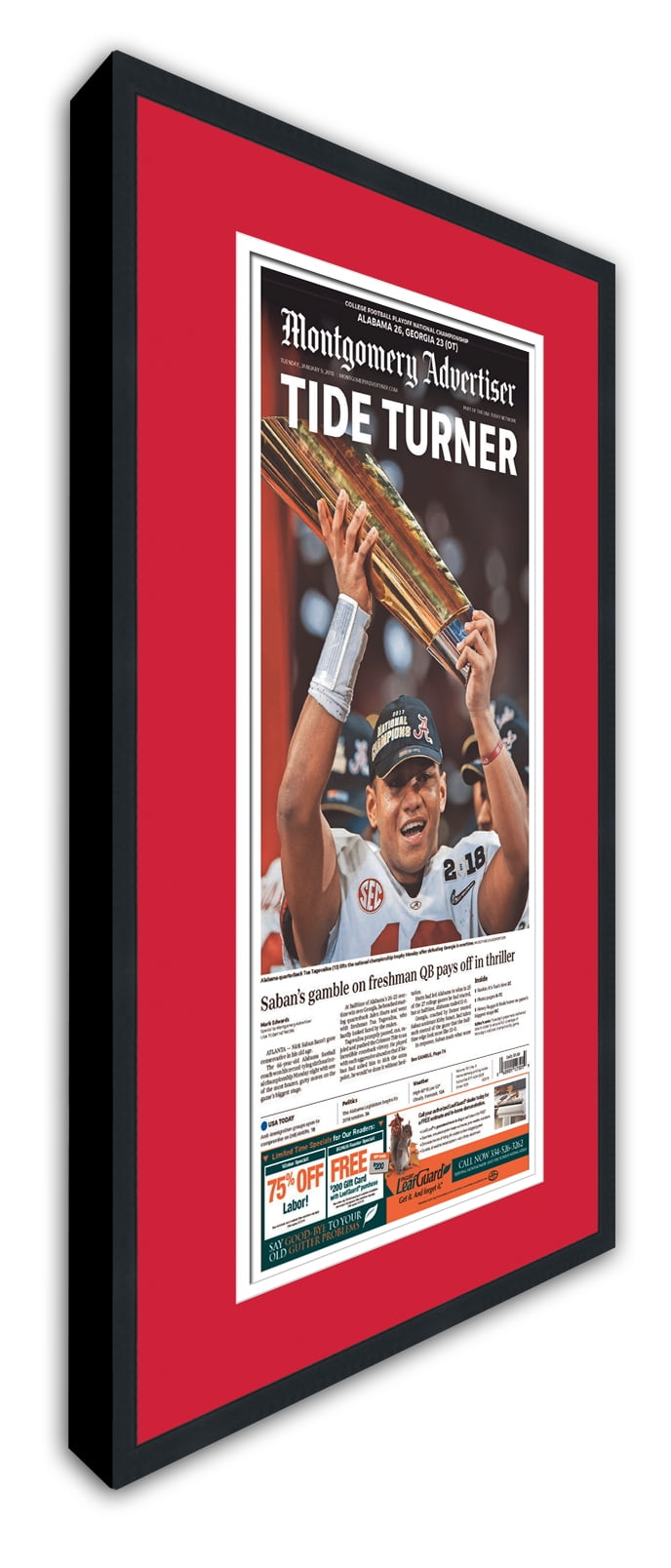 11x22 Newspaper Frame - with Red and White Double Mat - Made to Display ...