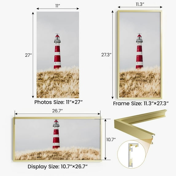 11x27 Aluminum Metal Picture Frame,Tempered Glass Gold Photo Frame ...