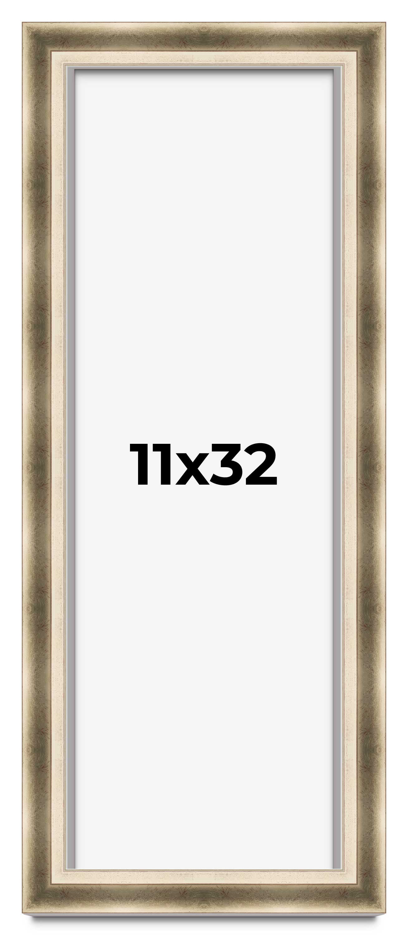 11x32 Shadow Box Frame Silver | 1.75 inches Deep Real Wood Traditional ...
