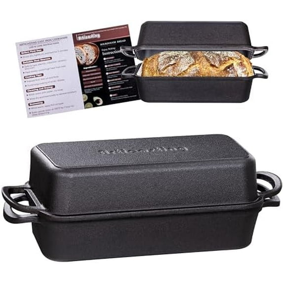 11x5 Inch Cast Iron Bread Loaf Pan With Lid，5.8 Qt Large Loaf Pan For ...