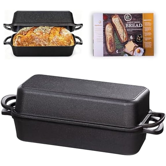 11x5 Inch Cast Iron Loaf Pan with Lid, Large Dutch Oven Bread Loaf Pan ...